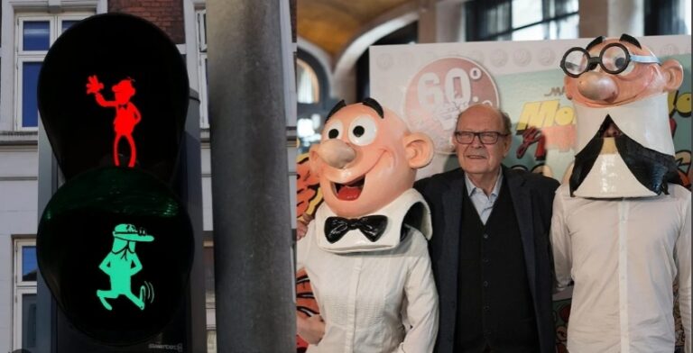 Los semáforos de Barcelona rinden homenaje a Mortadelo y Filemón